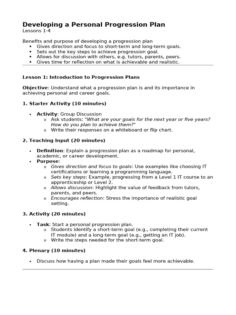 Personal Progression Plan Guide | PDF | Goal | Strategic Planning