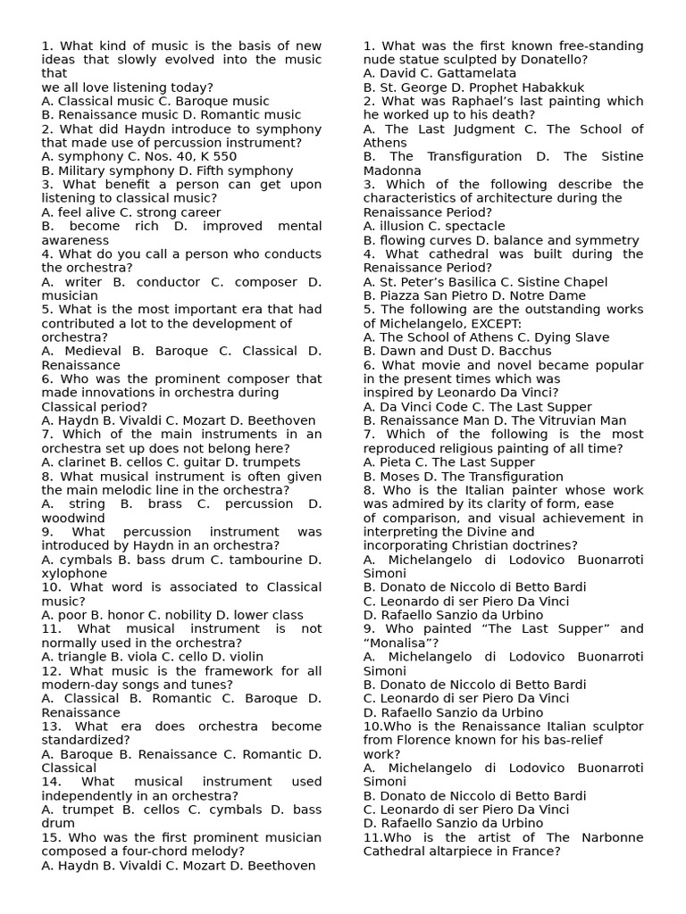 Music, Art, Dance & Drug Awareness Quiz | PDF | Recreational Drug Use ...