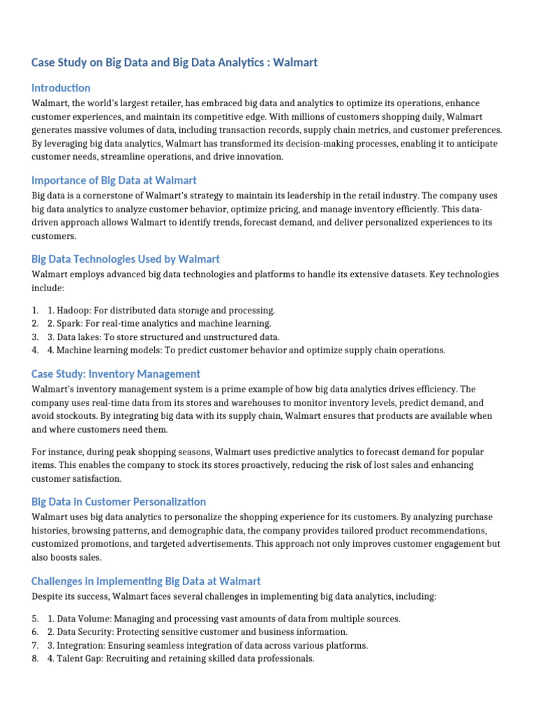 Walmart's Big Data Analytics Case Study | PDF | Big Data | Analytics