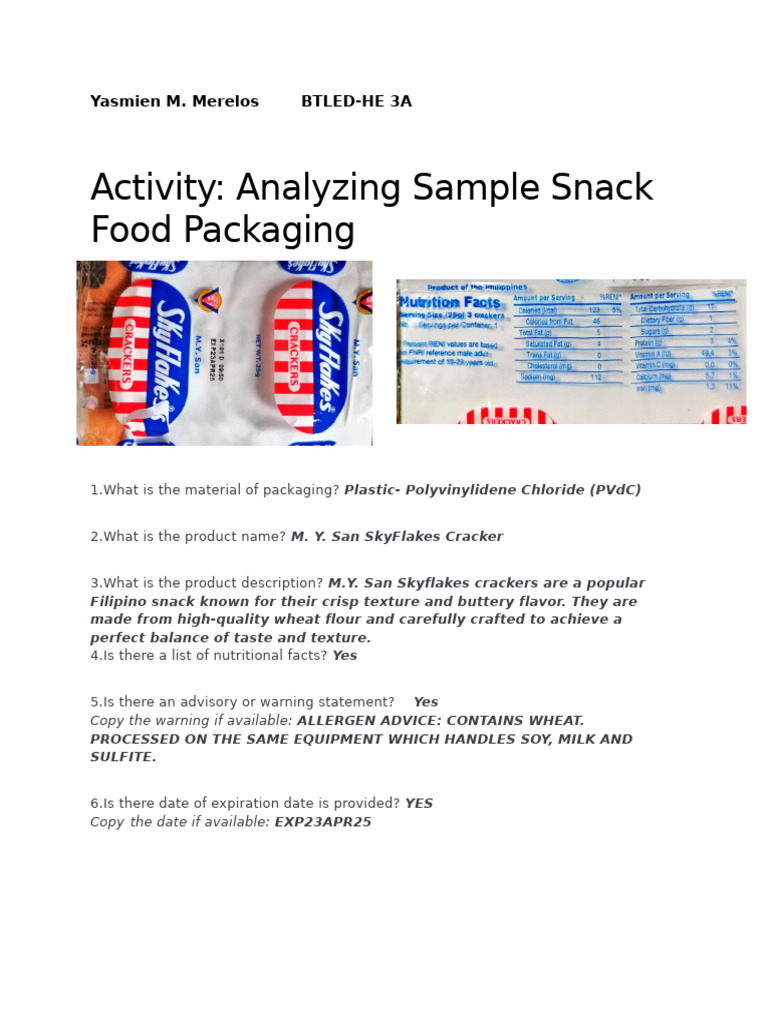 Analyzing Sample Snack Food Packaging | PDF