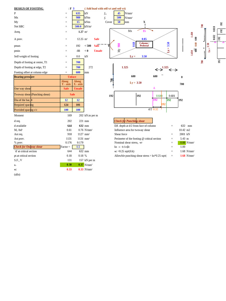 Footing Design Calculations and Analysis | PDF