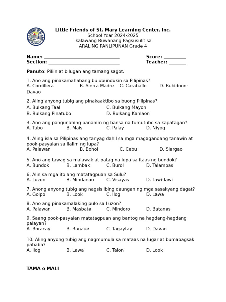 AP 4 Ikalawang Buwanang Pagsusulit - Sir Aljon | PDF