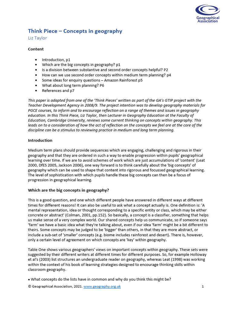 Key Concepts in Geography Education | PDF | Geography | Concept