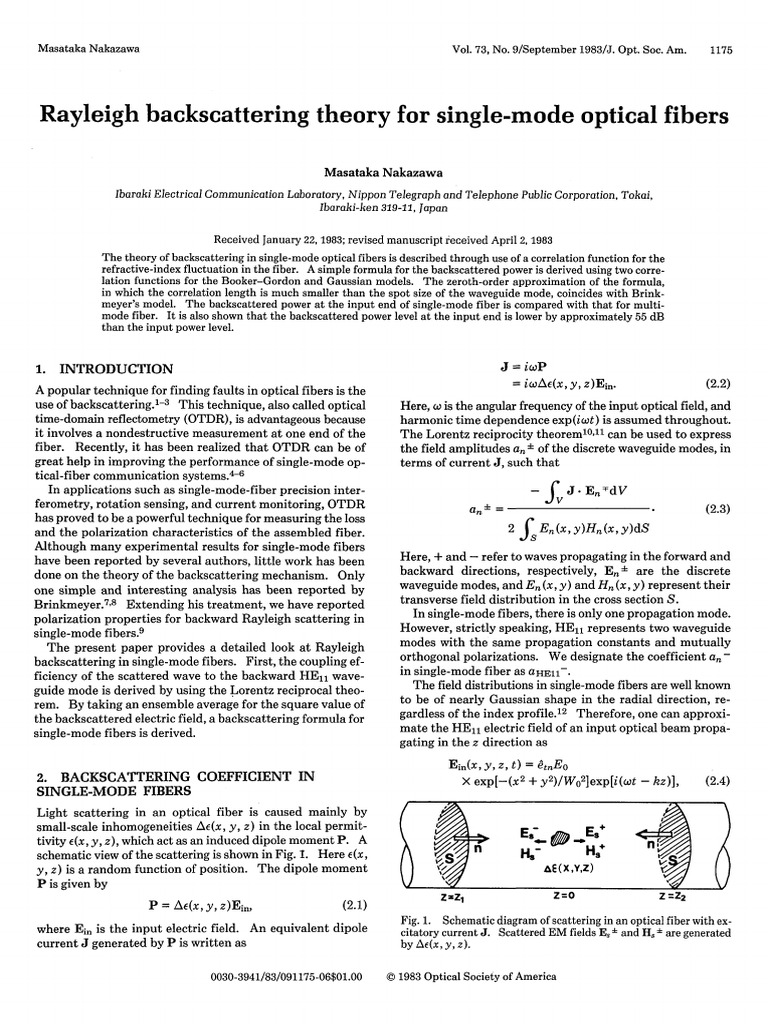 Rayleigh Backscattering in Optical Fibers | PDF | Optical Fiber ...