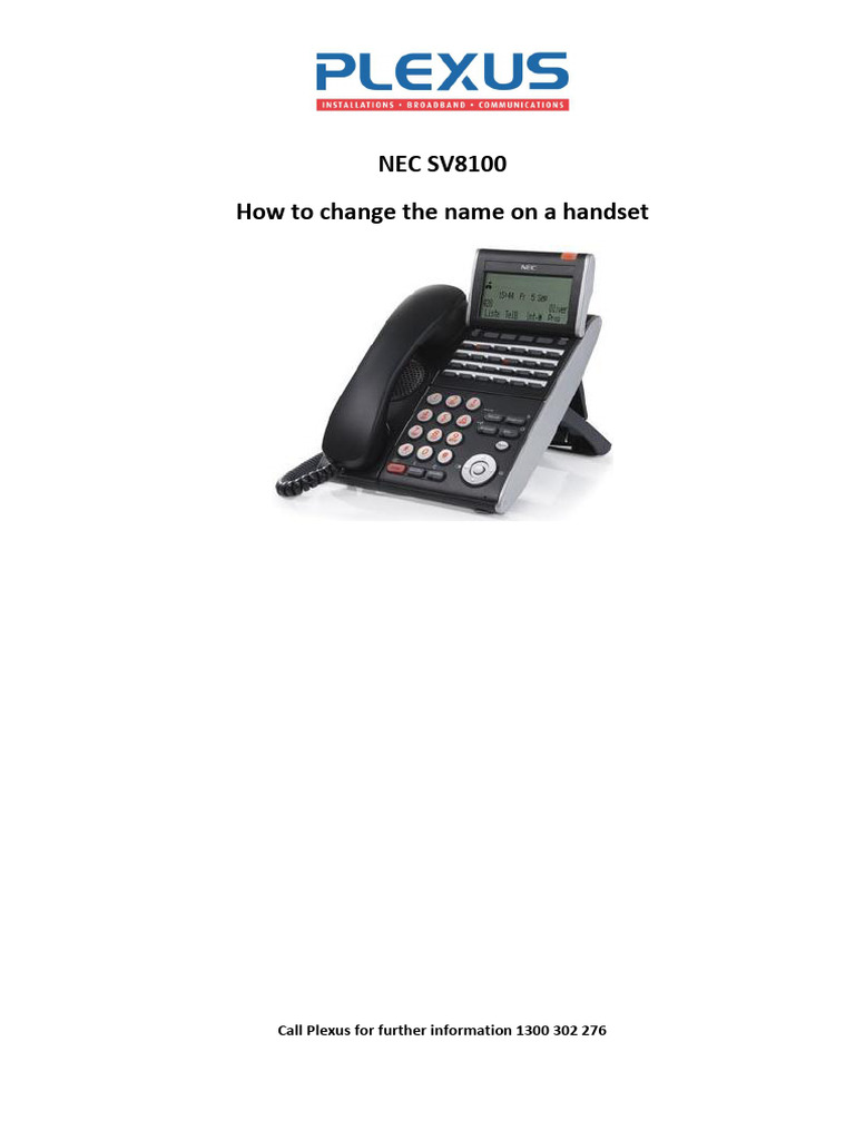 NEC SV8100 Changing The Name On Your Handset | PDF