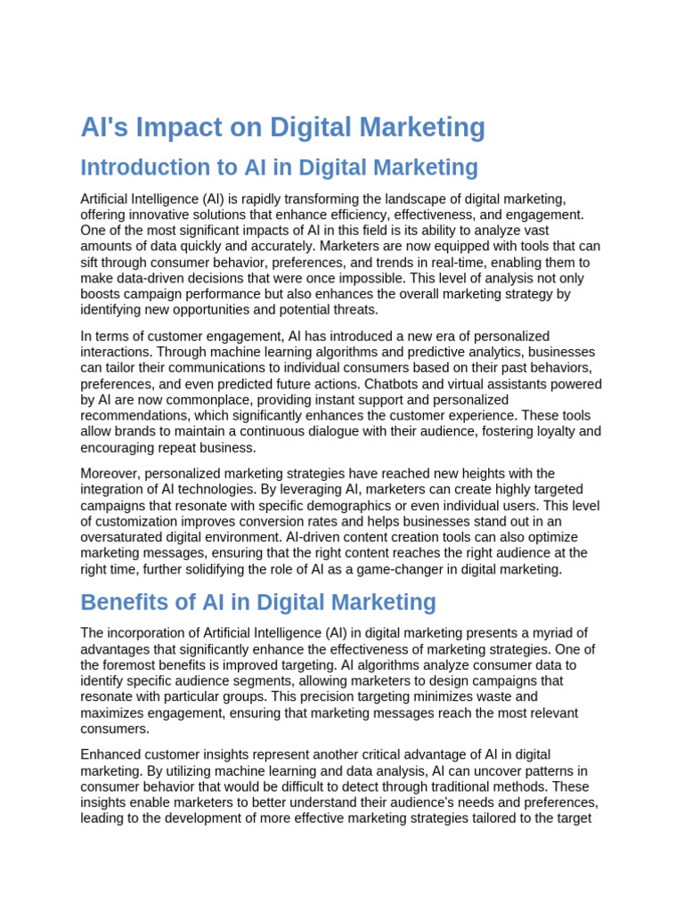 AI's Impact On Digital Marketing | PDF | Digital Marketing | Artificial ...