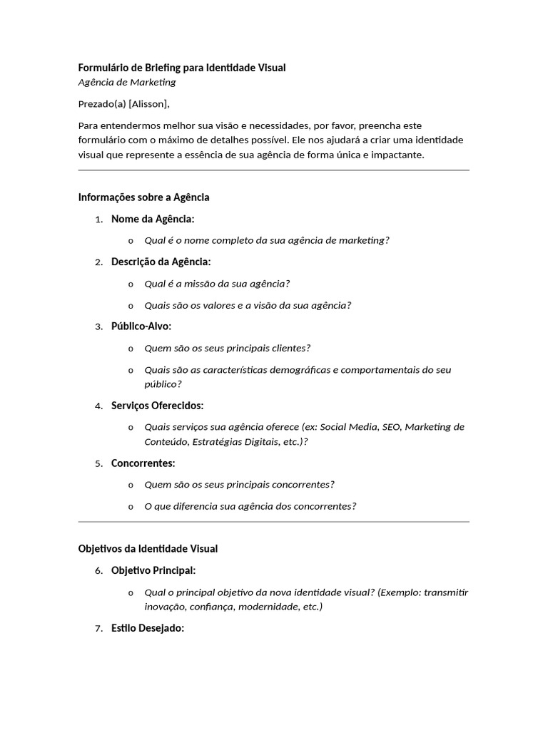 Briefing para Identidade Visual Agência | PDF | Marketing | Segmentação ...