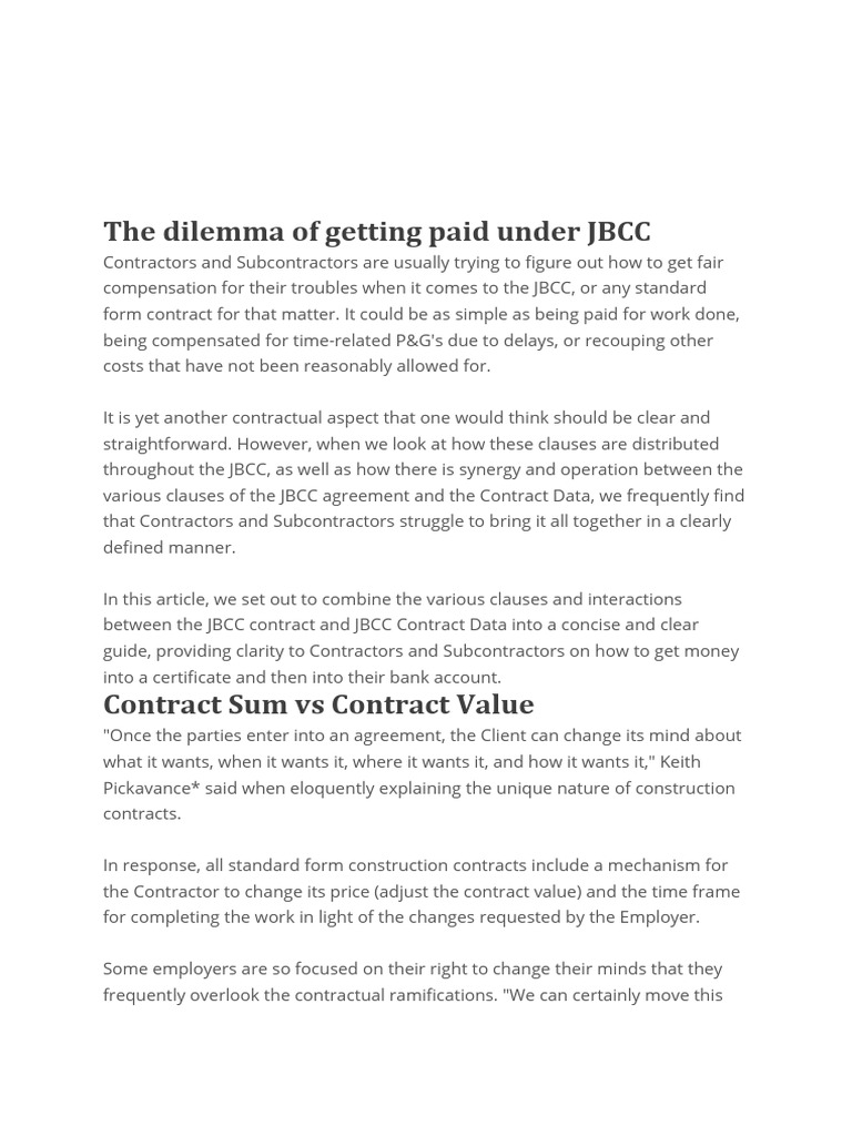 JBCC Contract Questions and Answers | PDF | Debt | Subcontractor
