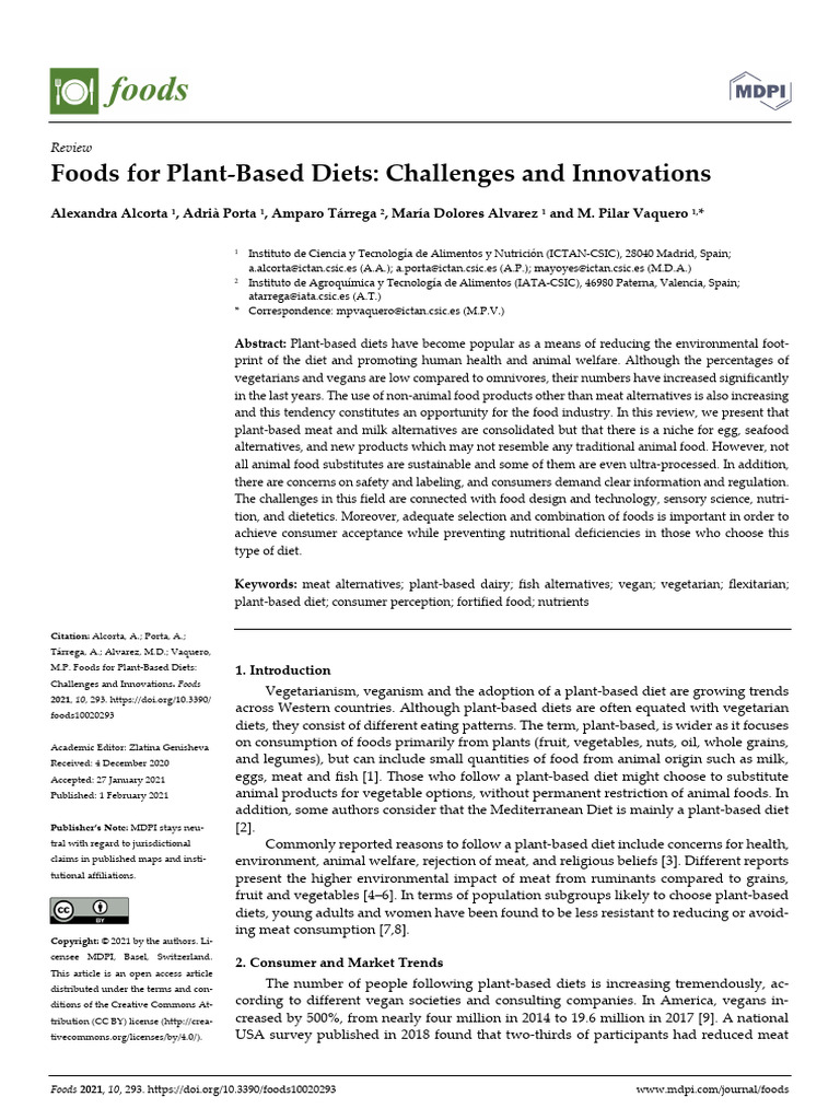 Foods For Plant-Based Diets Challenges and Innovat | PDF | Veganism ...