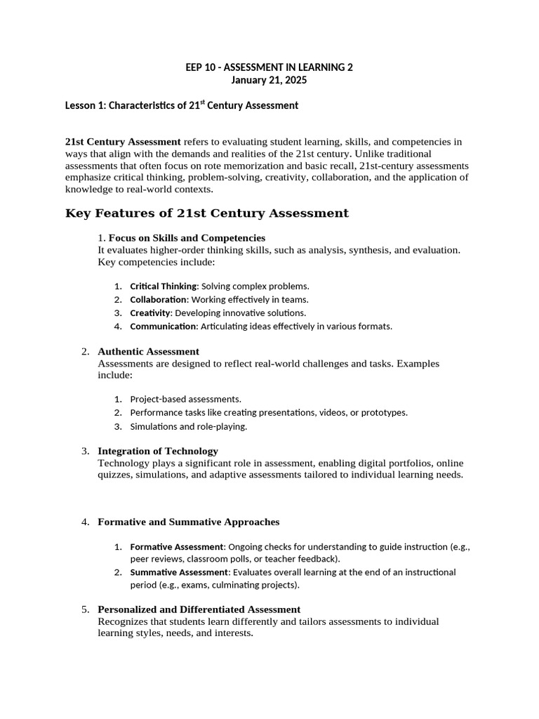 Prelim Lesson 1 January 21 2025 | PDF | Educational Assessment | Learning