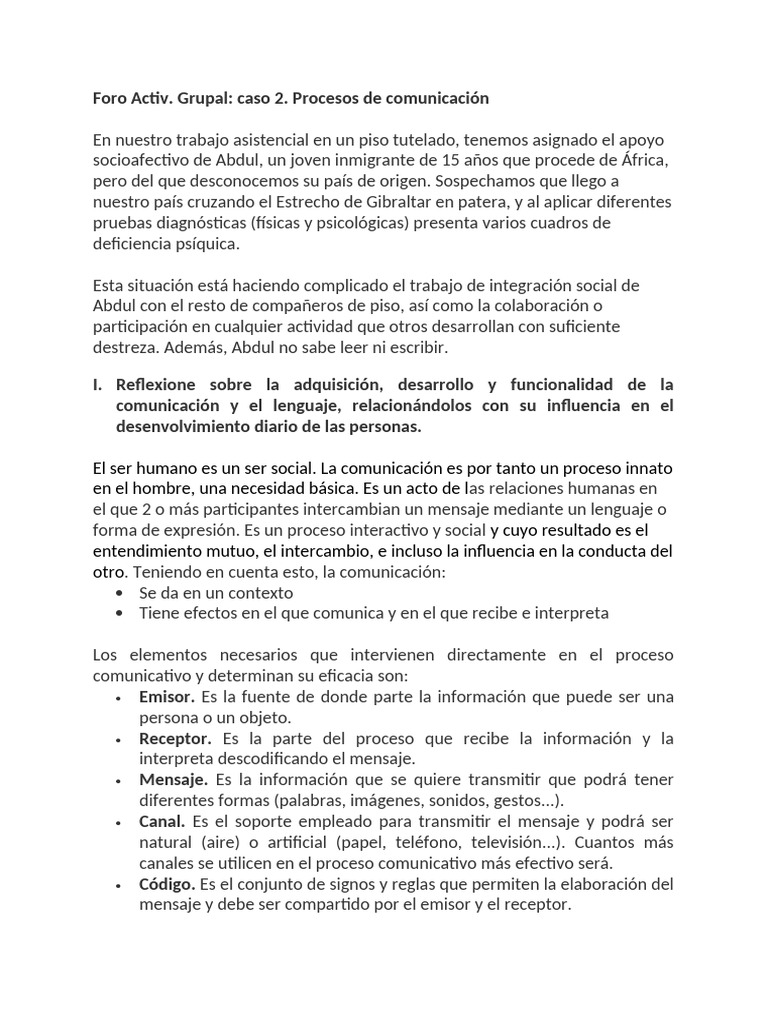 Foro Activ Grupal-Caso 2 | PDF | Comunicación | Comunicación no verbal