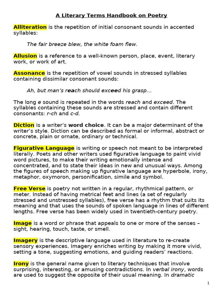 Poetry Literary Terms Handbook | PDF | Poetry | Metre (Poetry)