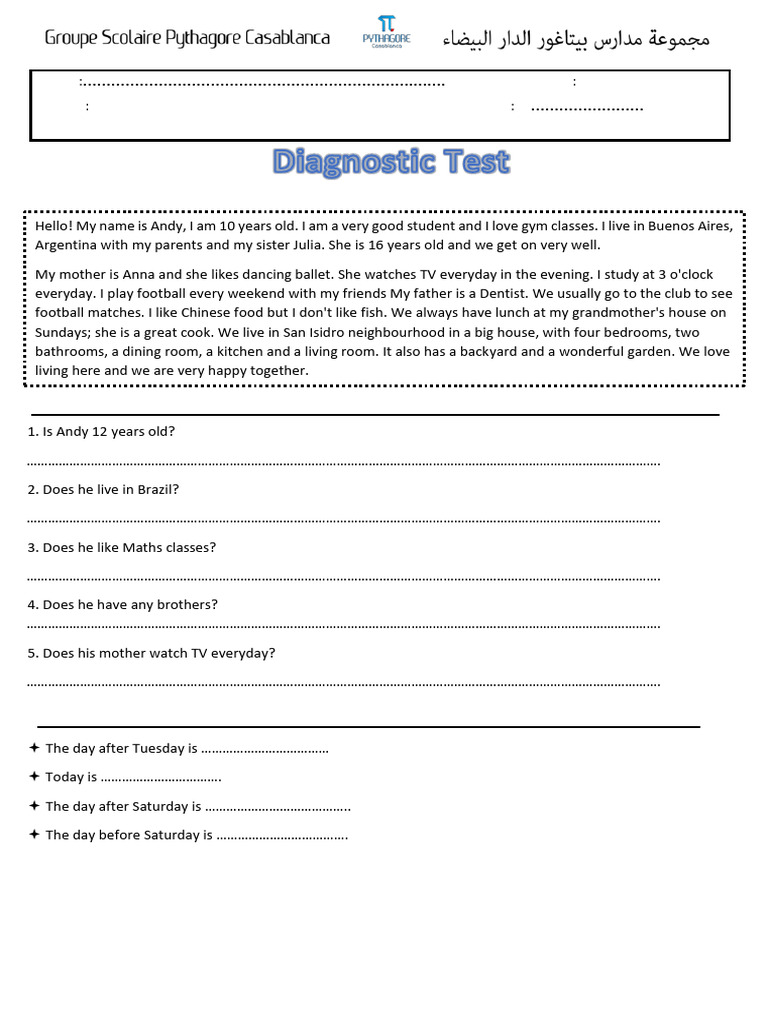Diagnostic Test CM1 | PDF | Room | Interior Design
