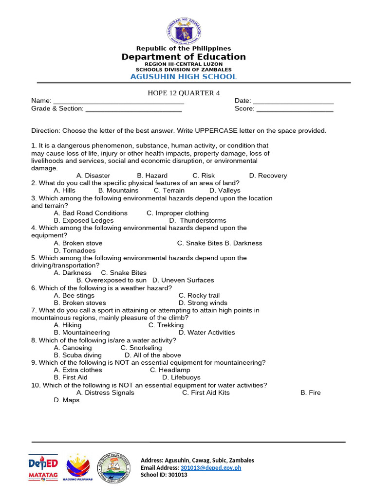 P.E FORTH | PDF | Hiking | Hazards