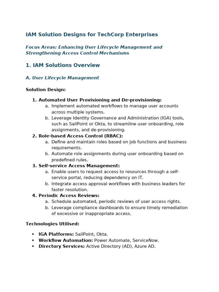 IAM Solution Designs For TechCorp Enterprises | PDF | Computer Security | Security