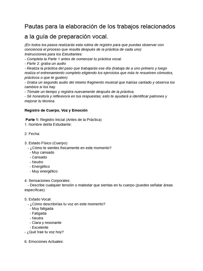 Guía de Registro para Práctica Vocal | PDF