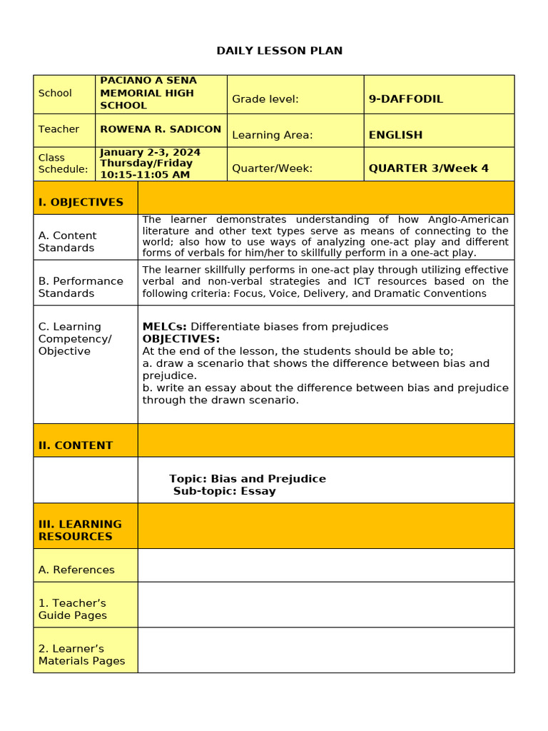 Lesson Plan on Bias and Prejudice | PDF | Learning | Bias