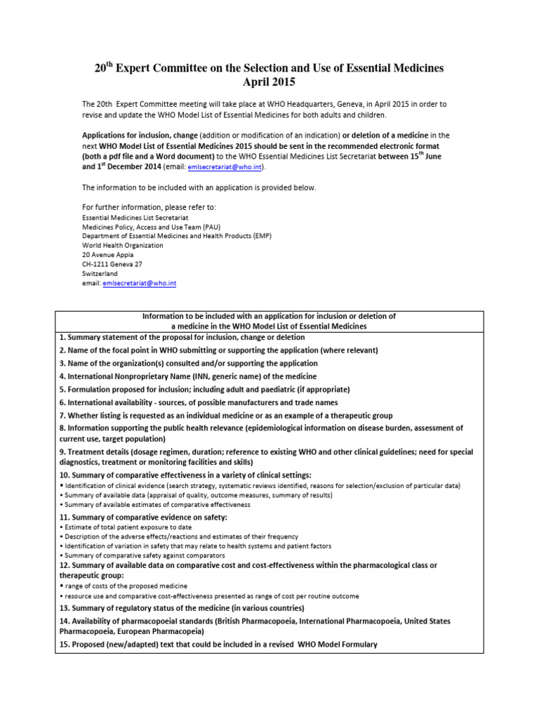 WHO Essential Medicines Application Guide | PDF | World Health ...