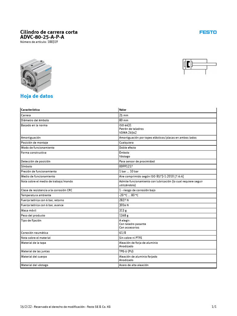 Festo 188319 | PDF | Aluminio | Pistón