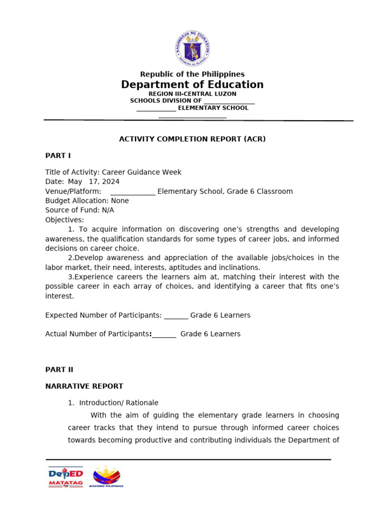 Career Guidance Week ACR | PDF | Learning | Cognition