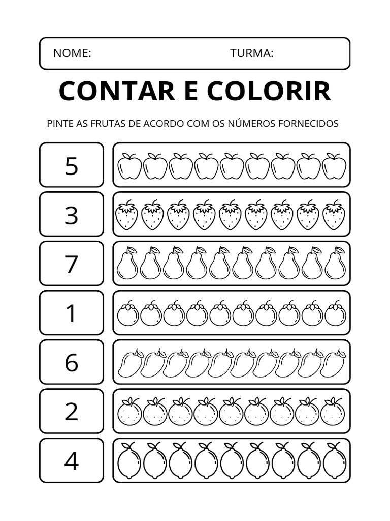 Green Simple Fruit Illustrated Mathematics Count and Color Worksheet | PDF