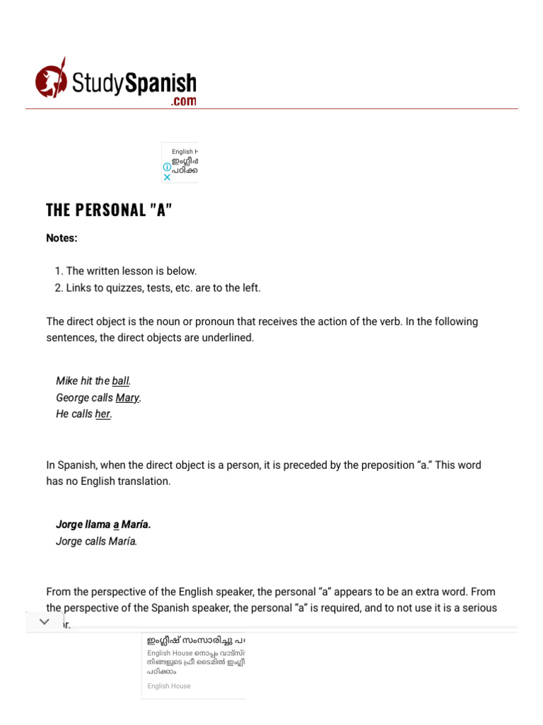 The Personal _a_ - StudySpanish.com | PDF