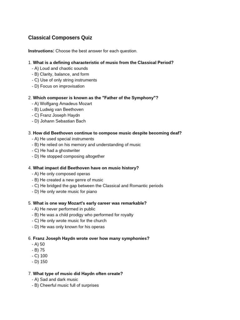 Quiz- Classical Period | PDF