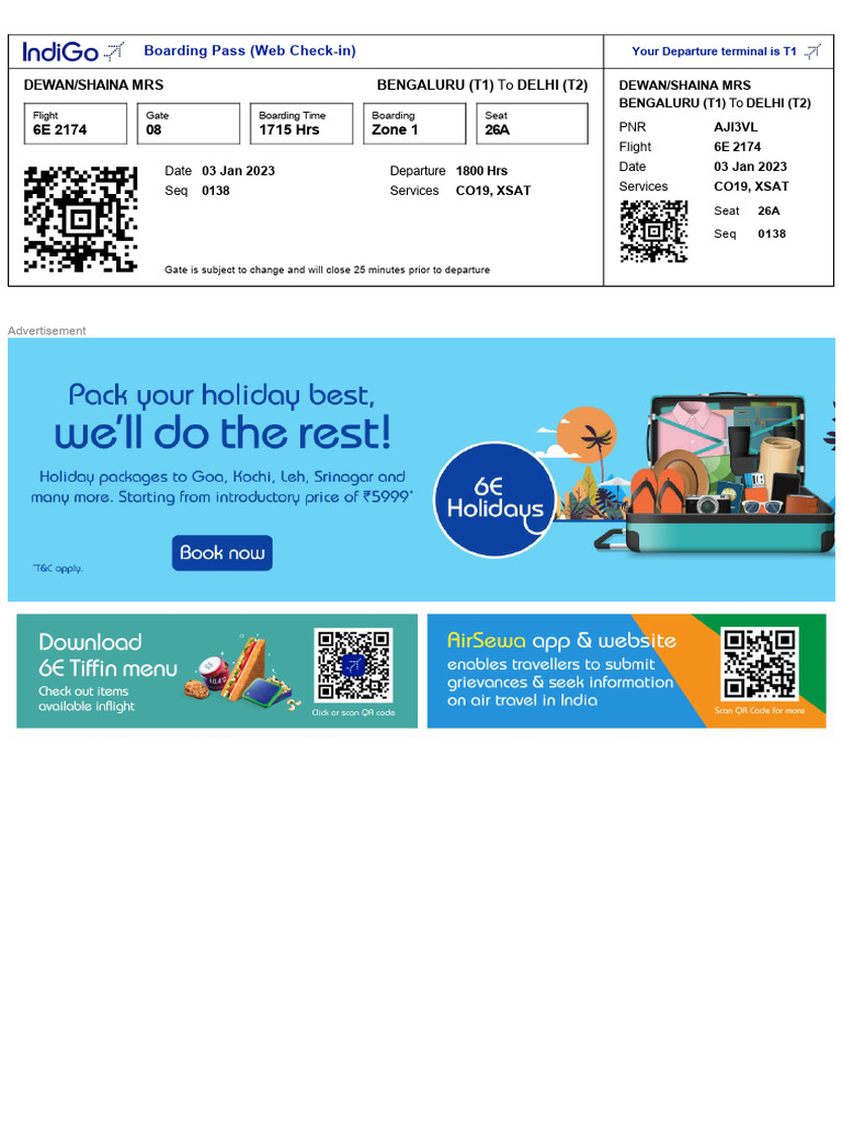 6E 2174 08 1715 Hrs Zone 1 26A: Boarding Pass (Web Check In) | PDF | Transport | Airlines