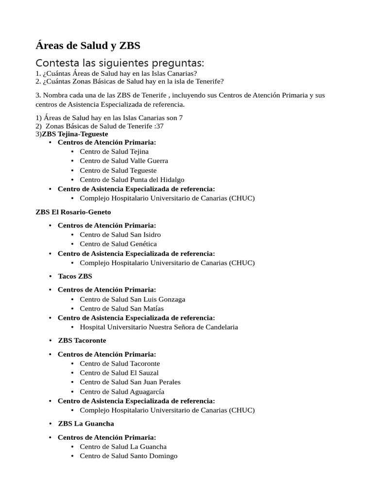 Áreas de Salud y ZBS | PDF | Islas Canarias | Atención primaria