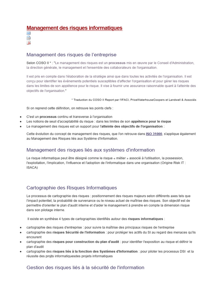 Cartographie des Risques Informatiques | PDF | Gestion des risques ...