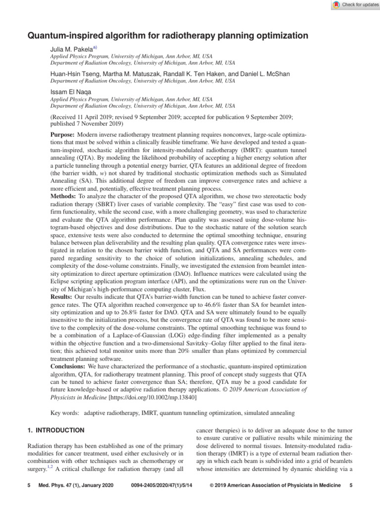 Medical Physics - 2019 - Pakela - Quantum Inspired Algorithm For ...