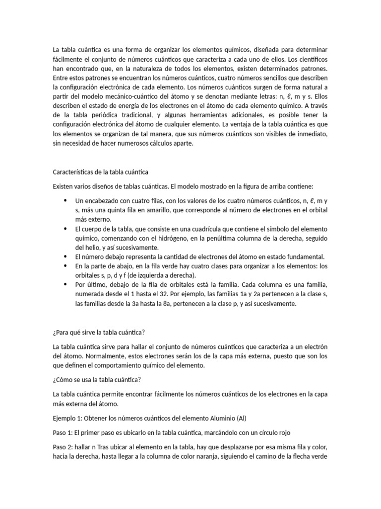 Tabla Cuántica: Números Cuánticos Simplificados | PDF | Tabla periódica ...