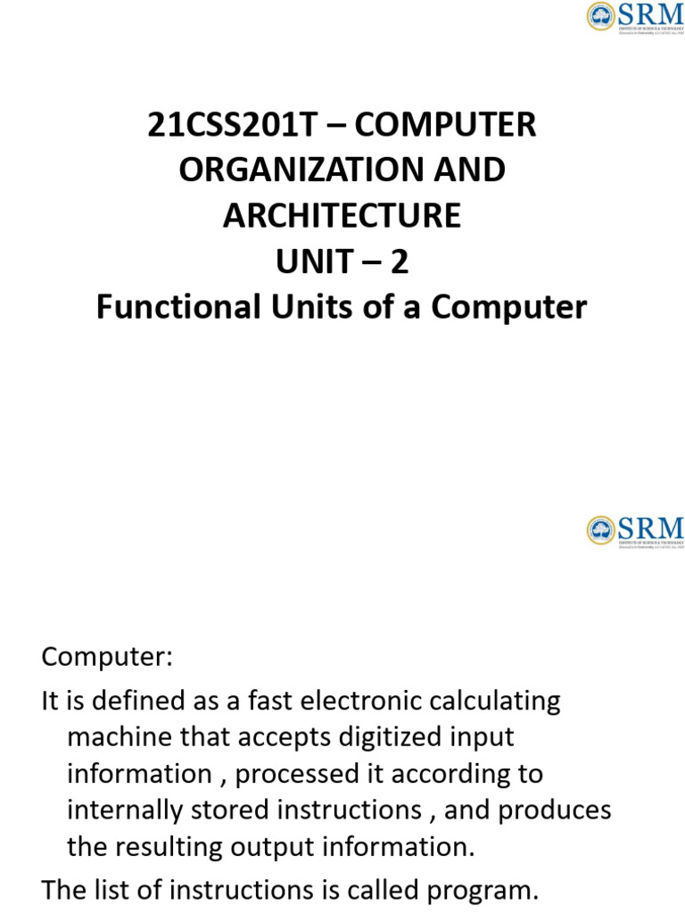 21CSS201T COA - UNIT - 2 - Functional Units - 241101 - 212658 | PDF | Central Processing Unit ...