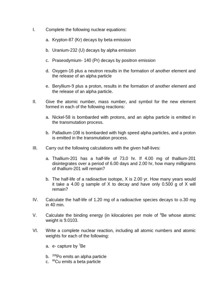 Nuclear Chemistry Activity | PDF