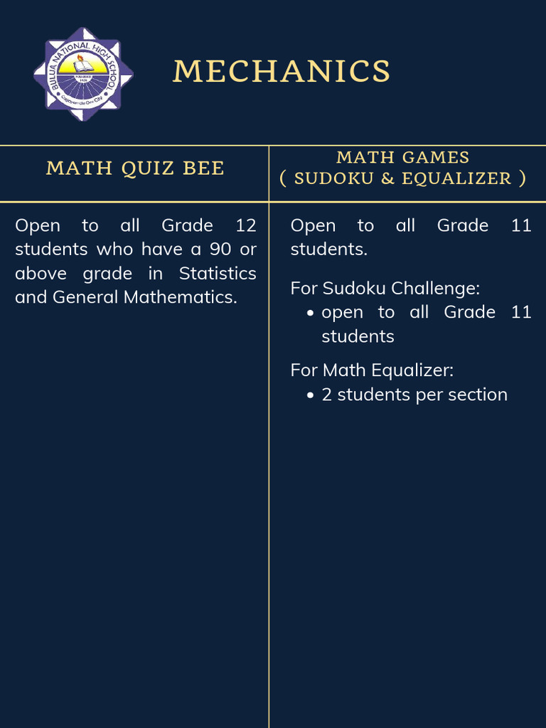Grade 11-12 Math Quiz Bee Details | PDF