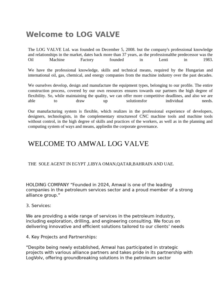 LOG VALVE: Oil & Gas Solutions Expert | PDF
