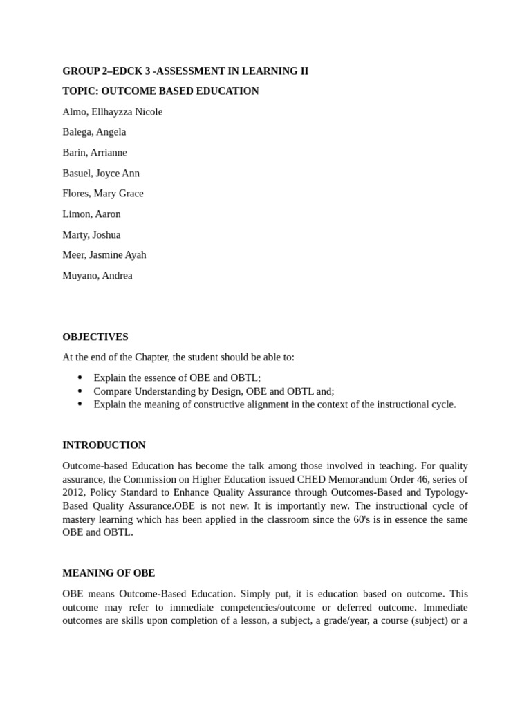 Understanding Outcome-Based Education | PDF | Learning | Cognition