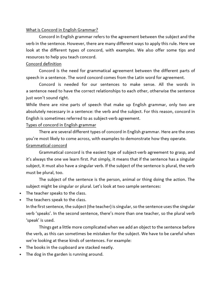 Understanding Types of Concord in Grammar | PDF | Grammatical Number ...