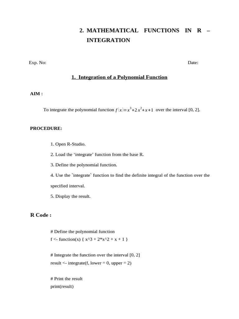 Lab 2 - MATHEMATICAL FUNCTIONS IN R | PDF | Function (Mathematics) | Integral