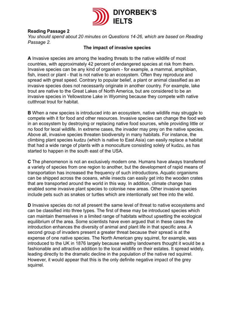Day 8 Passage 2 Invasive | PDF | Invasive Species | Introduced Species