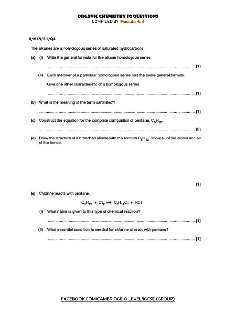 Organic Chemistry P2 Exam Questions | PDF | Molecules | Ethanol