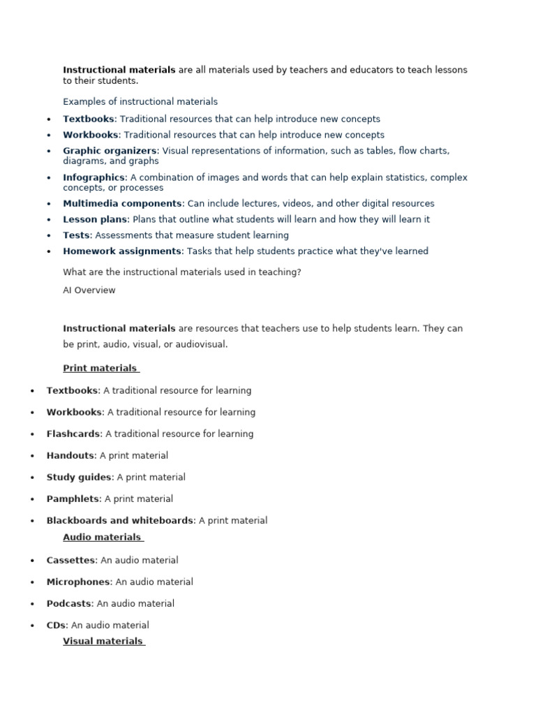 Instructional Materials | PDF | Teachers | Learning