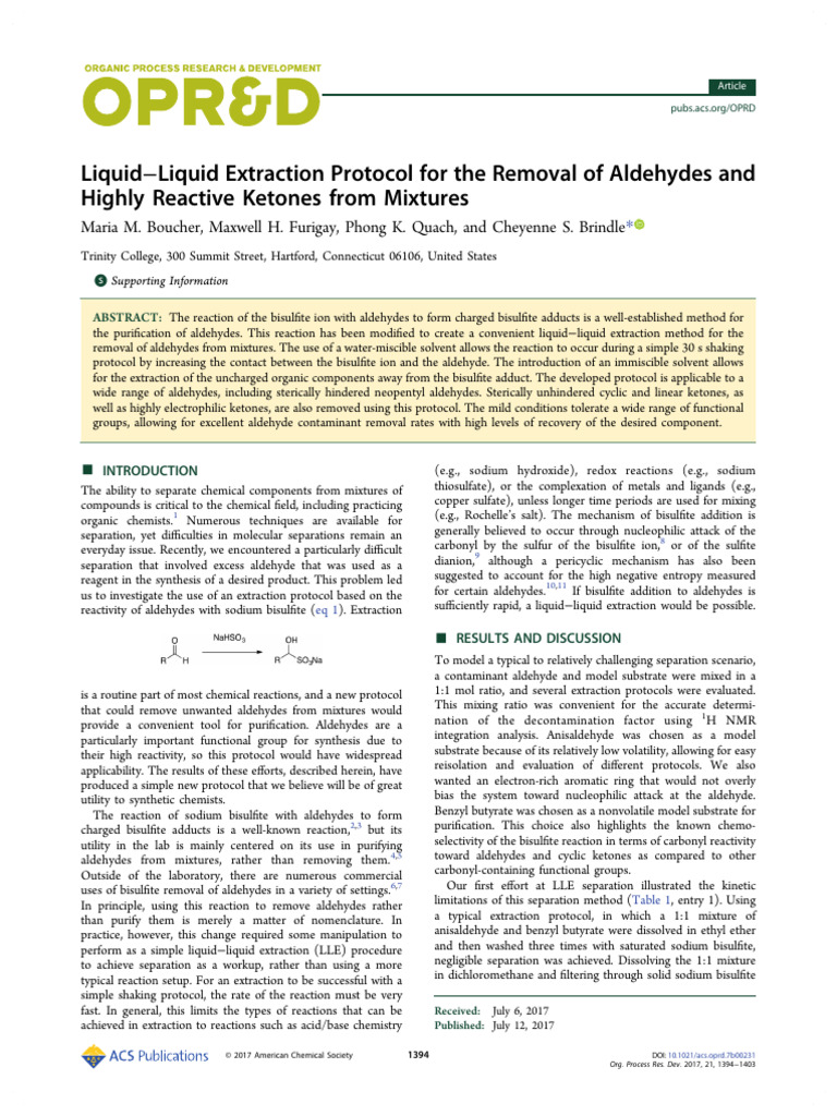 Liquid−Liquid Extraction Protocol for the Removal of Aldehydes and ...