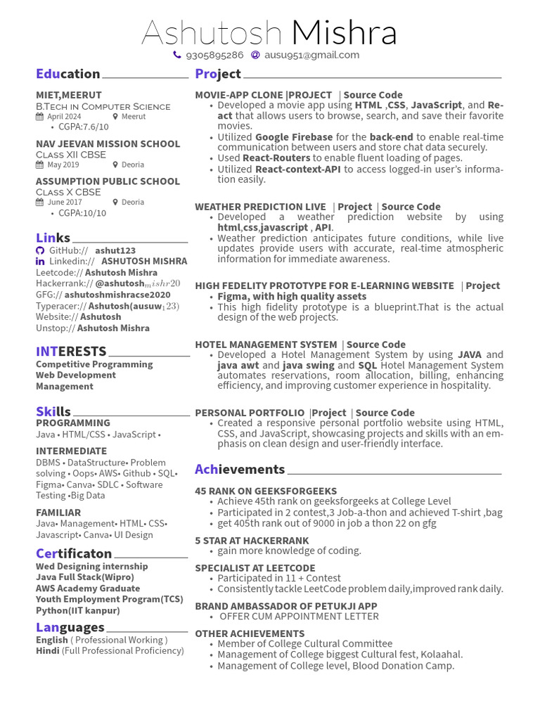 Ashutosh Mishra2024 - ASHUTOSH MISHRA | PDF | Computer Programming | Software
