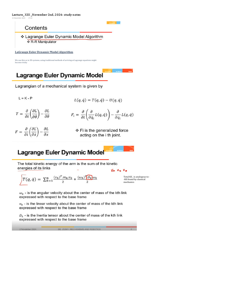 Lecture_ XIII _November 2nd, 2024_Langrange_Dynamics | PDF | Mechanics ...