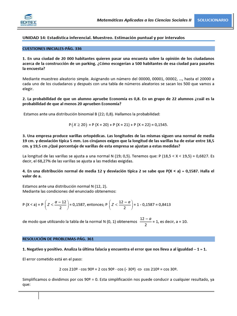 Tema 14 Estadistica Inferencial. Muestreo. Estimacion Puntual y Por Intervalos | PDF | Intervalo ...