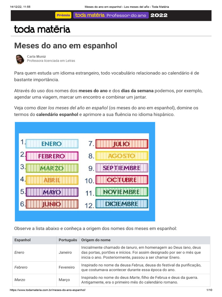 Meses Do Ano em Espanhol - Los Meses Del Año - Toda Matéria | PDF | Espanha