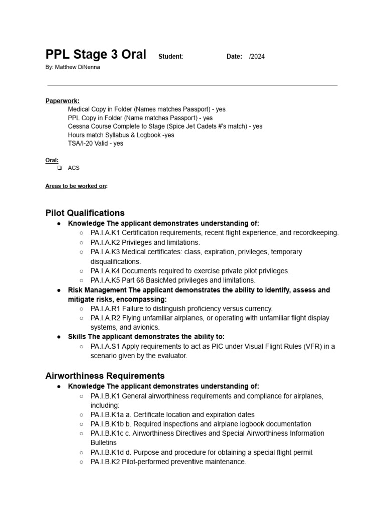 PPL Stage 3 Oral Exam Guide | PDF | Visual Flight Rules | Aviation