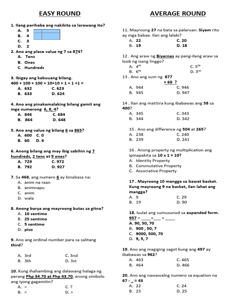 Reviewer Math Quiz Bee | PDF
