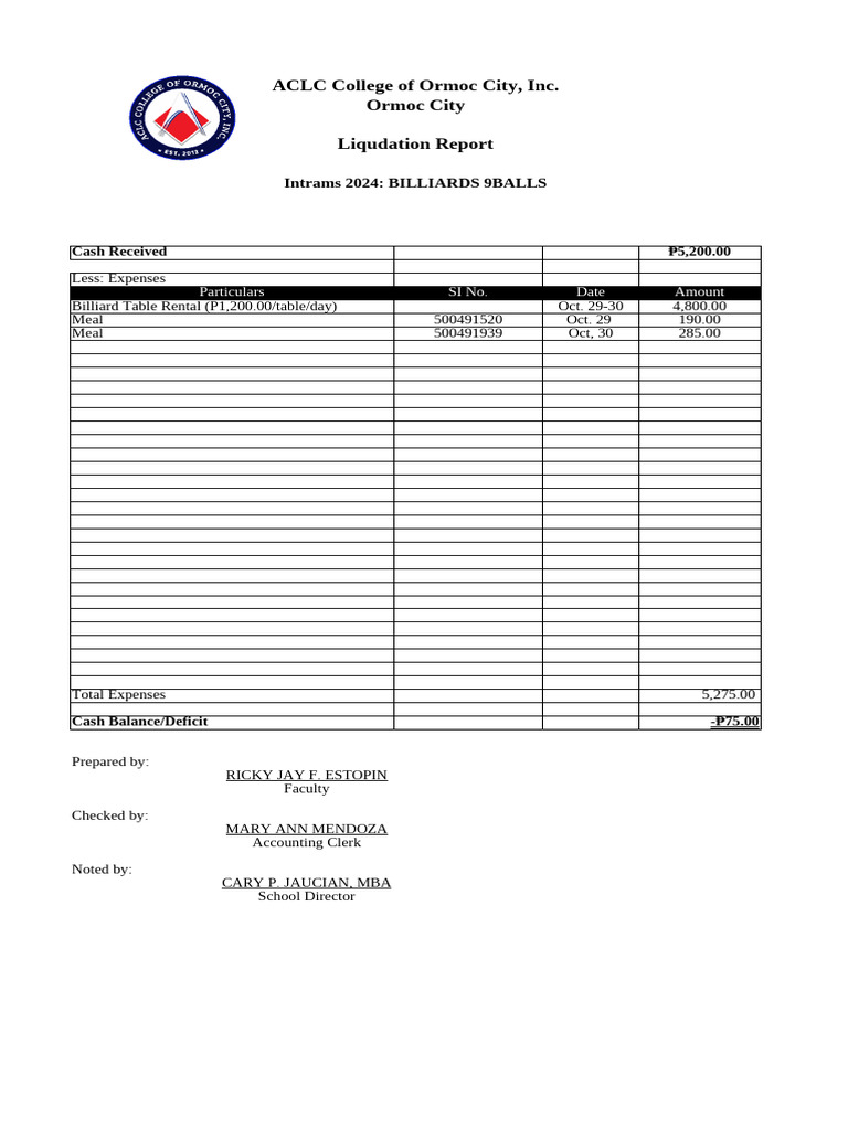 Liquidation Report Template | PDF